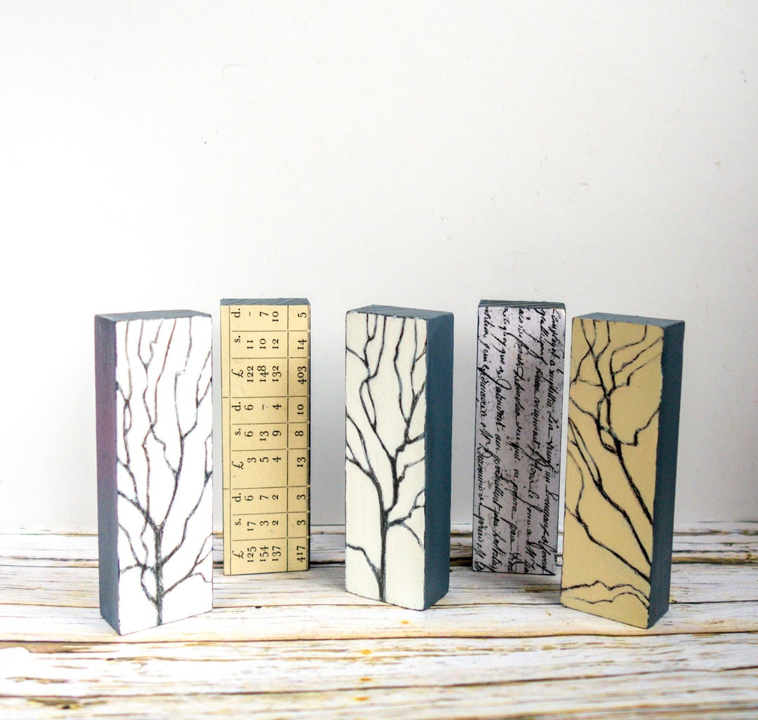 Tree Original Art on Mini Wood Blocks: Small Affordable Paintings, Set ...