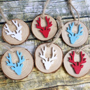 Reindeer Head Log Slice Christmas Ornaments: 3 Natural Wood - Etsy