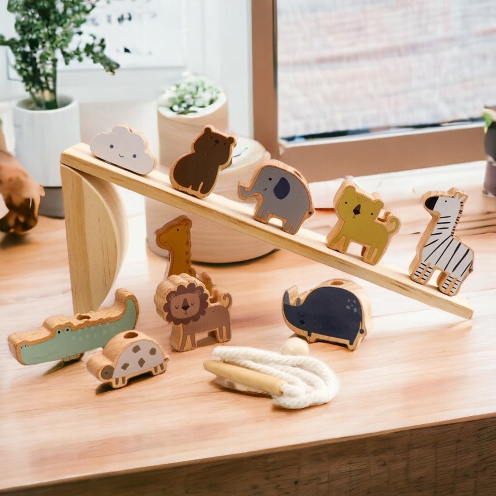 Animal Threading Seesaw Toys Montessori Wooden, Montessori Hands-on ...