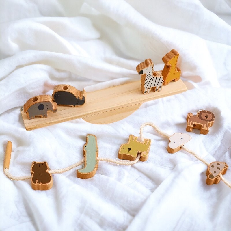 Animal Threading Seesaw Toys Montessori Wooden, Montessori Hands-on ...