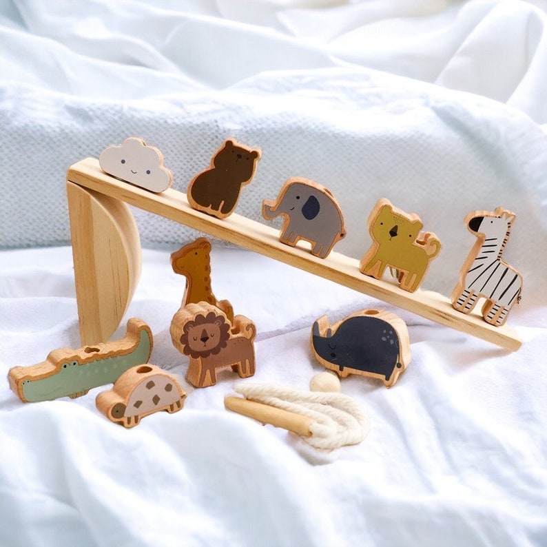 Animal Threading Seesaw Toys Montessori Wooden, Montessori Hands-on ...
