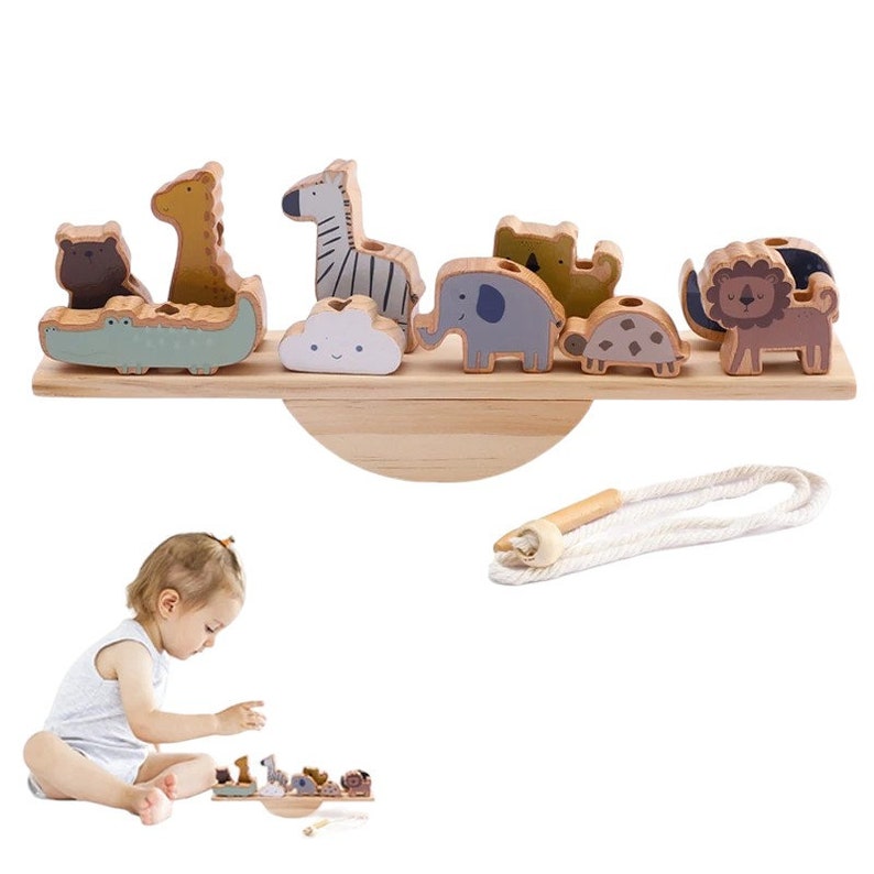 Animal Threading Seesaw Toys Montessori Wooden, Montessori Hands-on ...