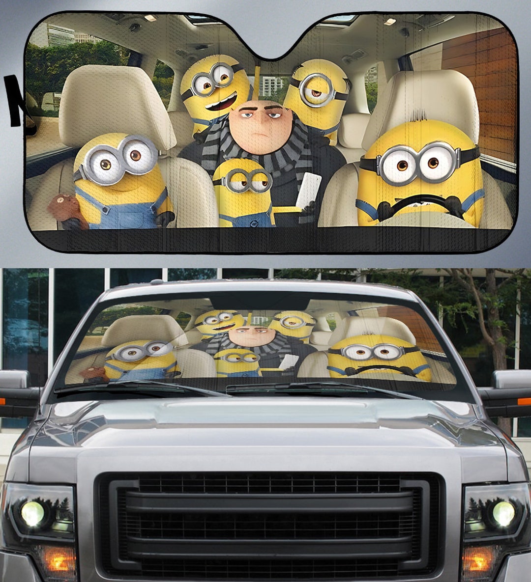 Funny Gru Family Car Sunshade, Kevin Stuart Bob Otto Cartoon Auto ...