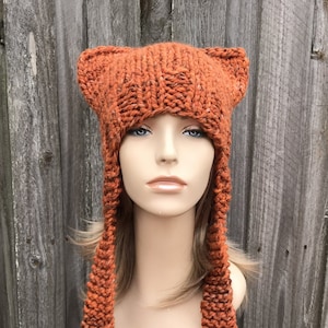 Orange Cat Hat, Halloween Costume, Chunky Knit Hat, Womens Hat, Mens ...