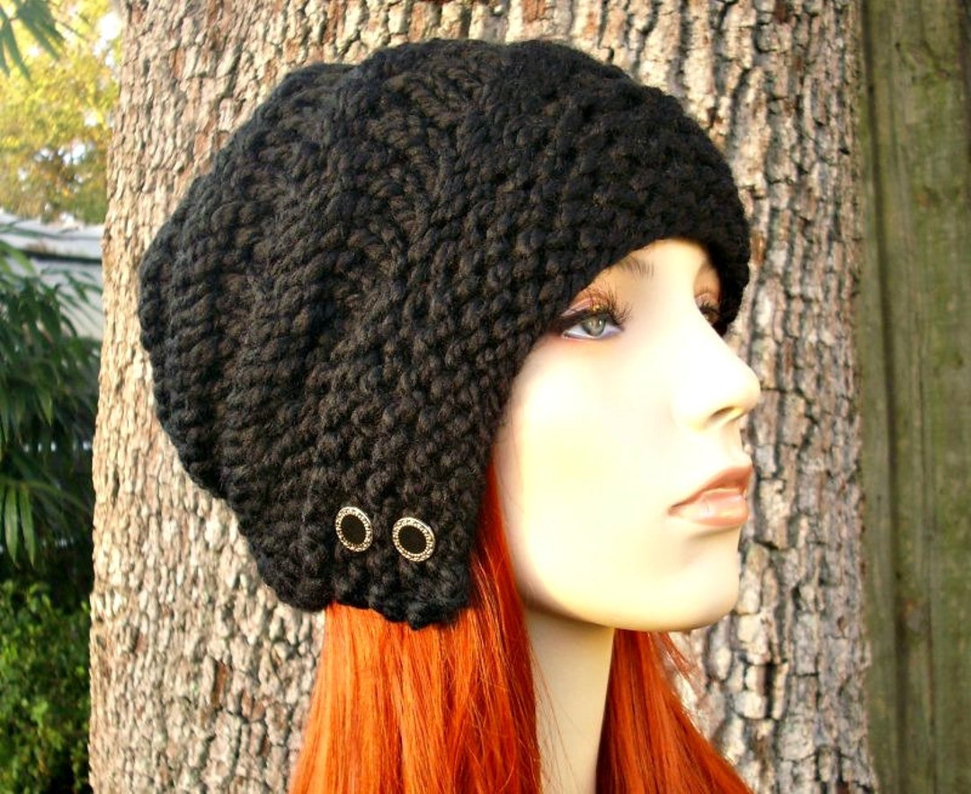 Black Cloche Hat, Chunky Knit Hat, Womens Hat, Mens Hat, Winter Hat ...