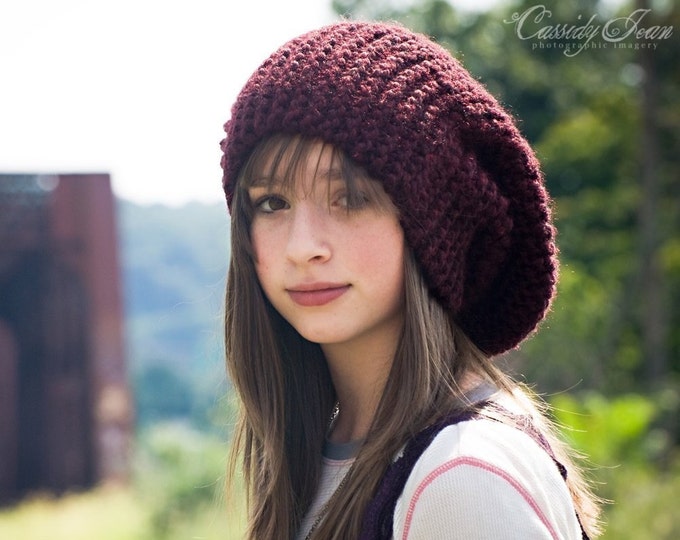 Hand Knit Slouchy Hat - the Slouch Hat in Black Cherry - Etsy