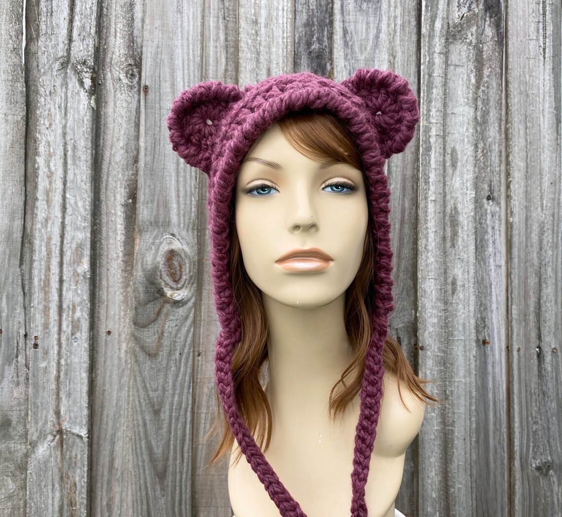 Bear Ear Hat, Bear Bonnet, Adult Bonnet, Chunky Crochet Hat, Crochet ...