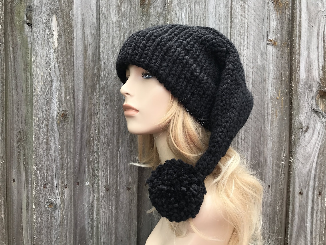 Black Santa Hat Stocking Cap Stocking Hat Christmas Hat - Etsy