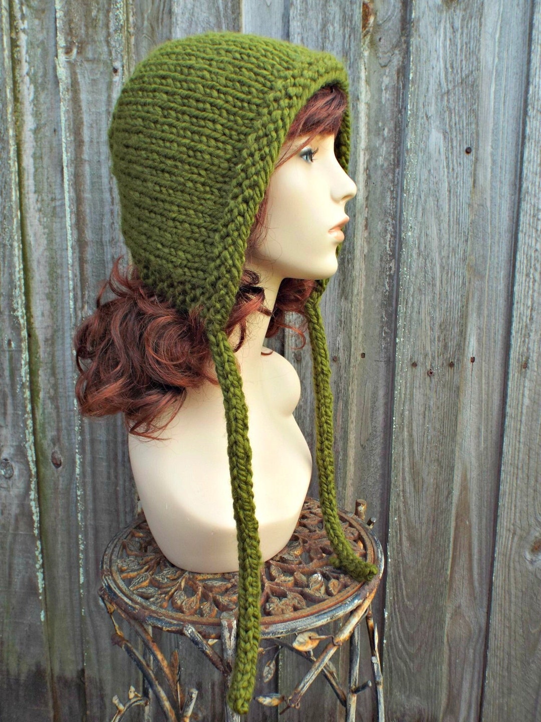 Adult Bonnet, Knit Bonnet, Chunky Knit Hat With Ties, Winter Hat, Knit ...