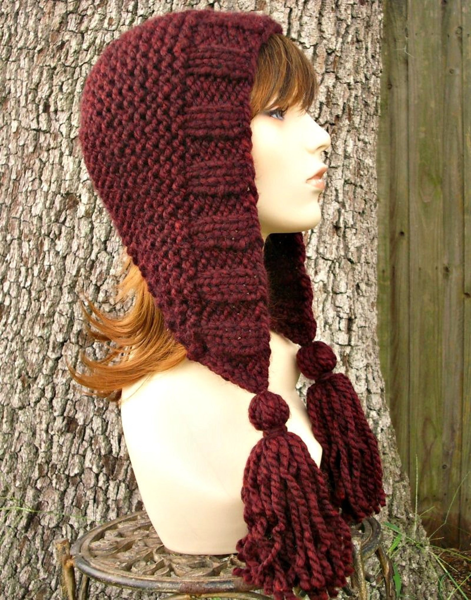 Knit Hat Pattern, Tassel Hat Knitting Pattern, Knit Hood Pattern ...