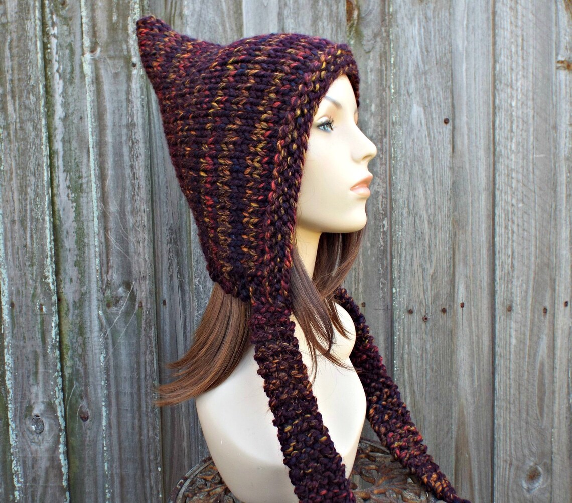 Witch Hat, Pixie Hat, Knit Hood, Womens Hat, Chunky Knit Hat, Winter ...