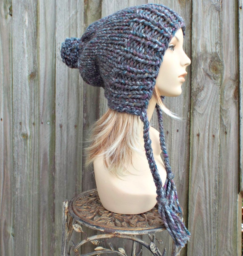 Slouchy Knit Hat, Pom Pom Hat, Chunky Knit Hat, Mens Hat, Womens Hat ...