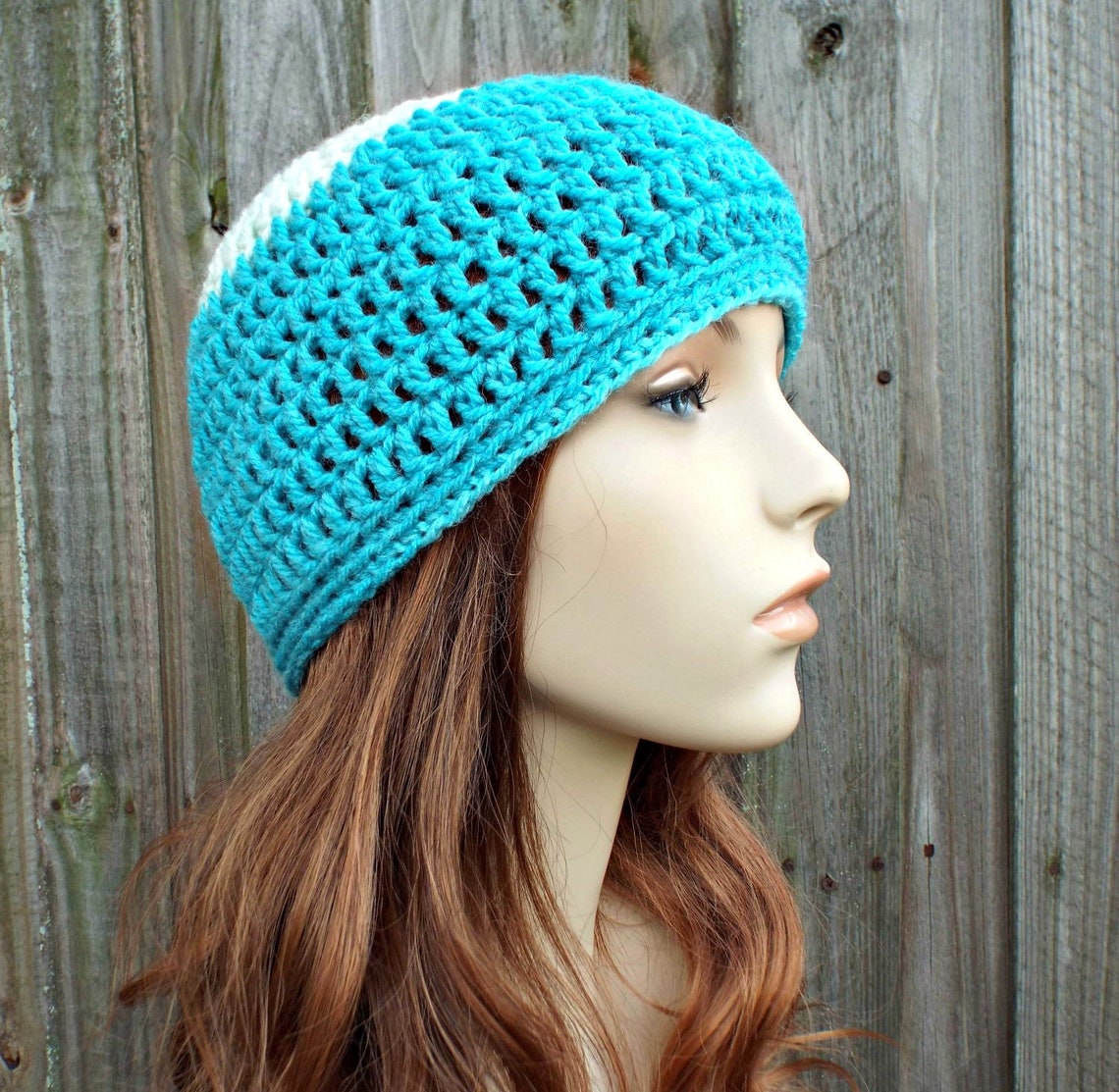 Crochet Hat, Womens Hat, Warm Winter Hat, Fitted Beanie in Blue Snow ...