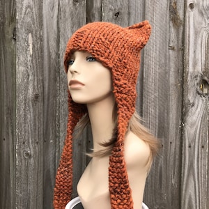 Orange Cat Hat, Halloween Costume, Chunky Knit Hat, Womens Hat, Mens ...
