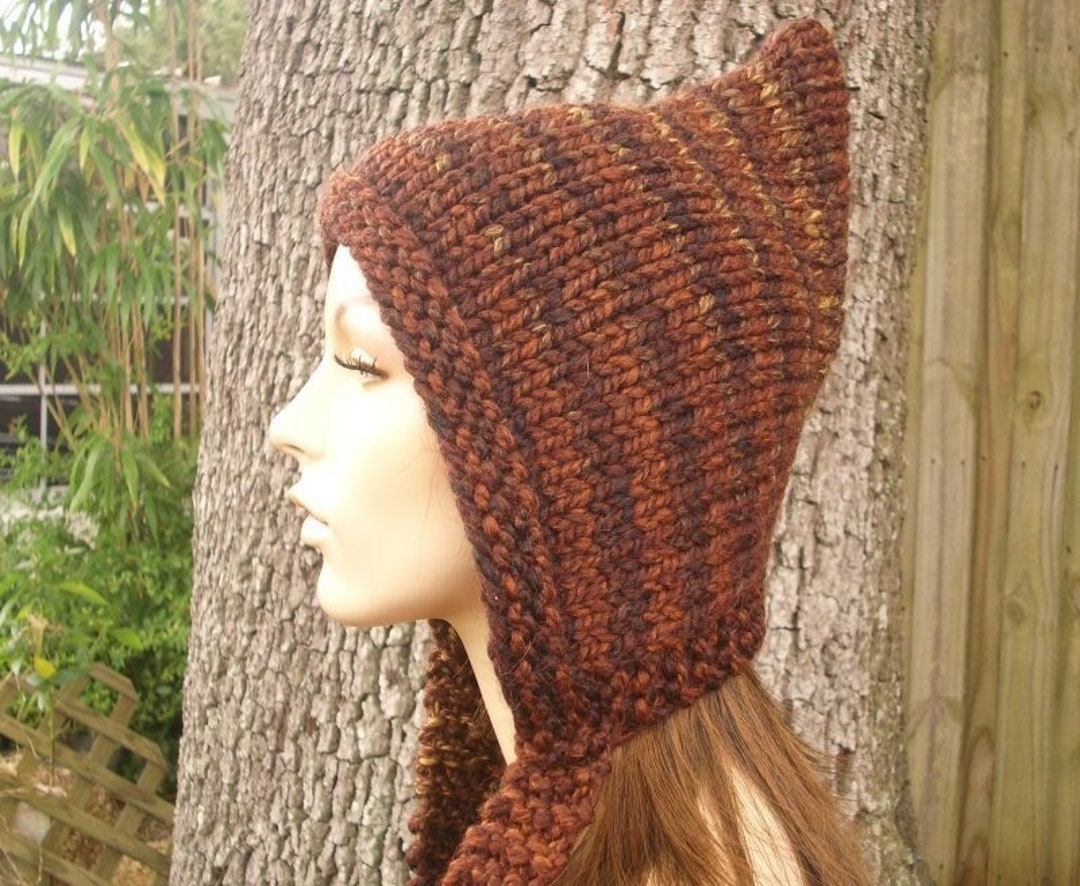 Hand Knit Pixie Hat, Pixie Hood, Chunky Knit Hat, Womens Hat, Mens Hat ...