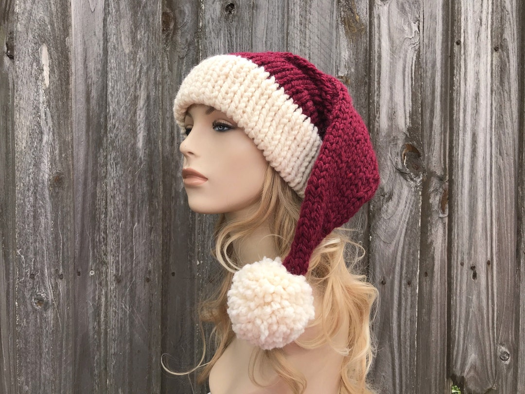 Santa Hat, Knitted Santa Hat, Santa Claus Hat, Christmas Hat, Chunky ...