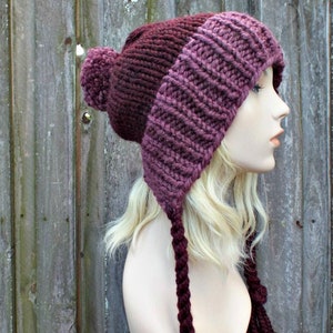Chunky Knit Hat With Pom Pom, Womens Hat, Winter Hat, Slouchy Hat, Ear ...