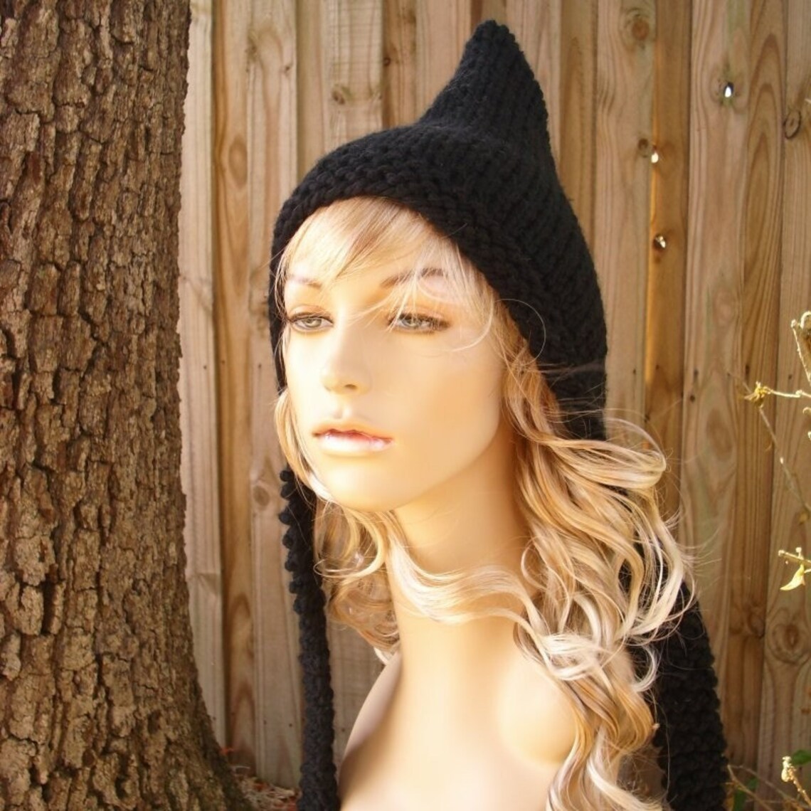 Black Witch Hat, Black Pixie Hat, Chunky Knit Hat, Womens Hat, Womens ...