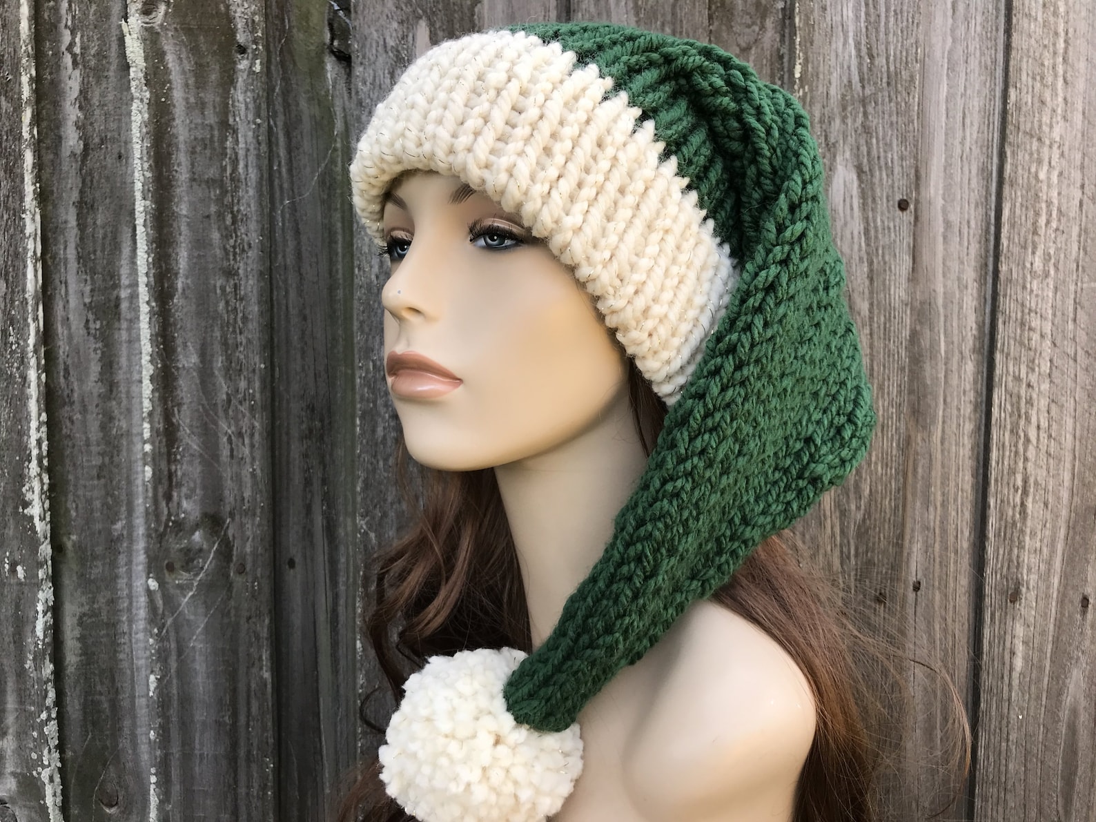 Green Santa Hat, Santa Claus Hat, Christmas Hat, Knit Santa Hat, Chunky ...