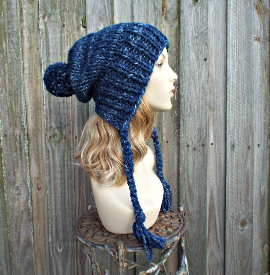 Womens Winter Hat Slouchy With Ear Flaps Chunky Knit Hat With - Etsy