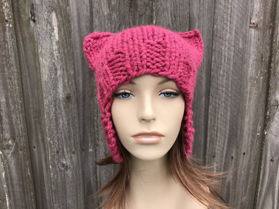 Pink Pussyhat, Pink Pussy Hat, Pink Cat Hat, Cat Ear Hat, Chunky Knit ...