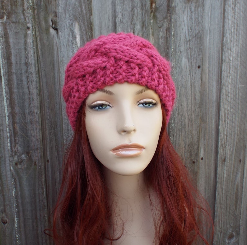 Cable Knit Headband For Women Raspberry Pink Ear Warmer Etsy