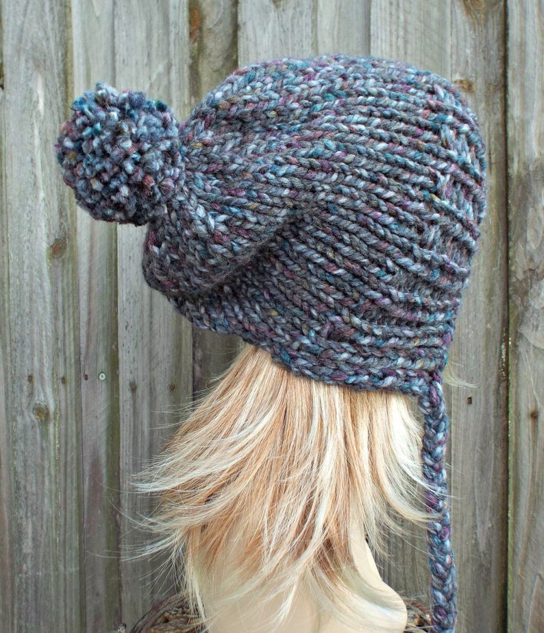 Slouchy Knit Hat, Pom Pom Hat, Chunky Knit Hat, Mens Hat, Womens Hat ...