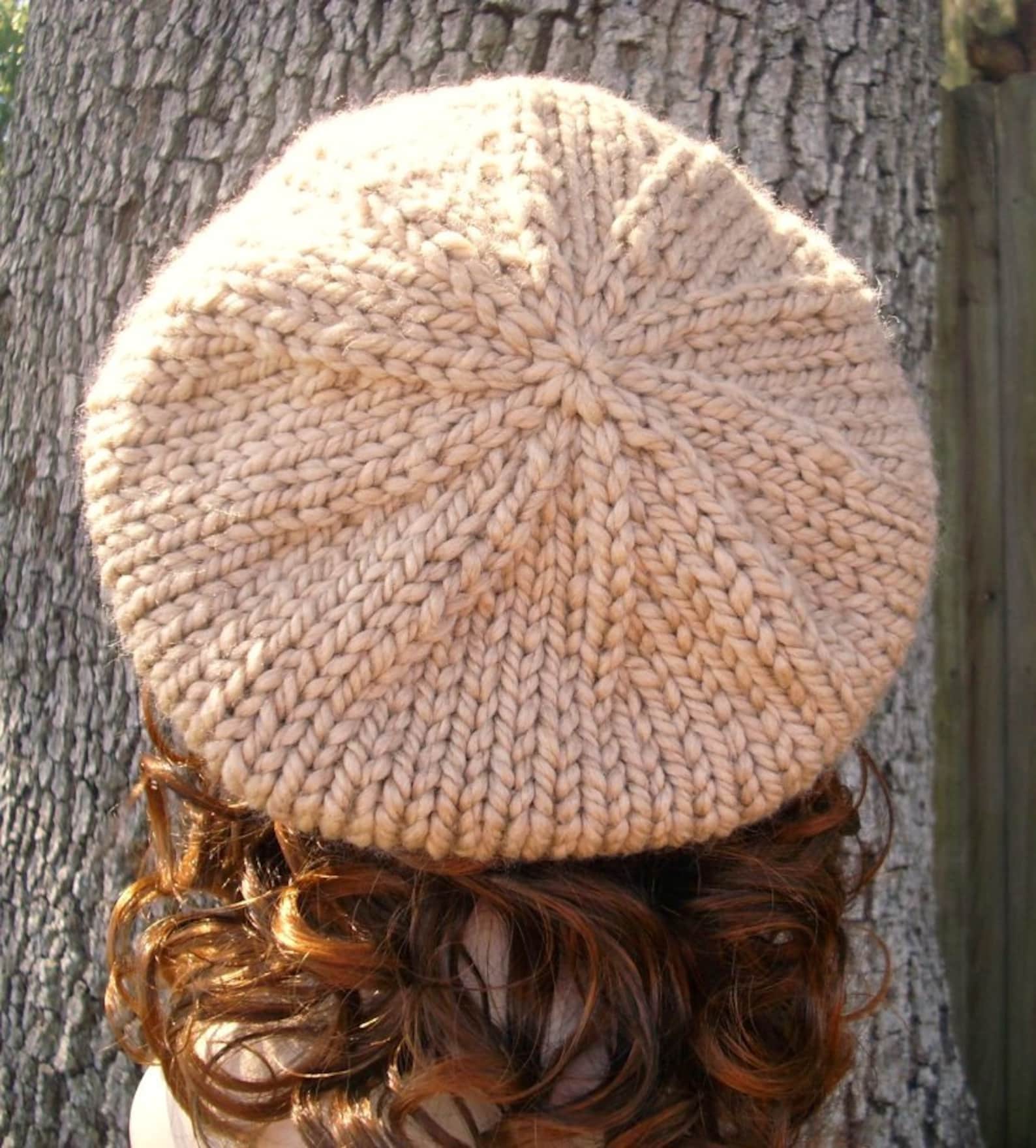 Knit Hat Pattern Hat Knitting Pattern - Easy Beret Pattern Slouchy Hat ...