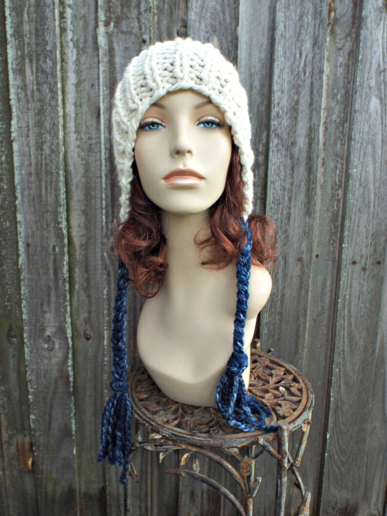 Hand Knit Hat, Womens Hat, Winter Hat, Pom Pom Hat, Slouchy Beanie Ear ...