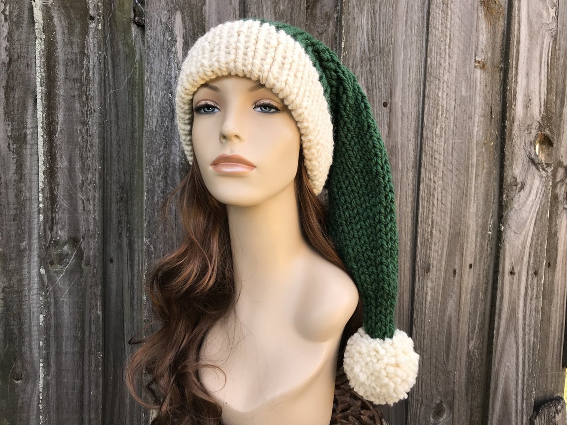 Green Santa Hat, Santa Claus Hat, Christmas Hat, Knit Santa Hat, Chunky ...