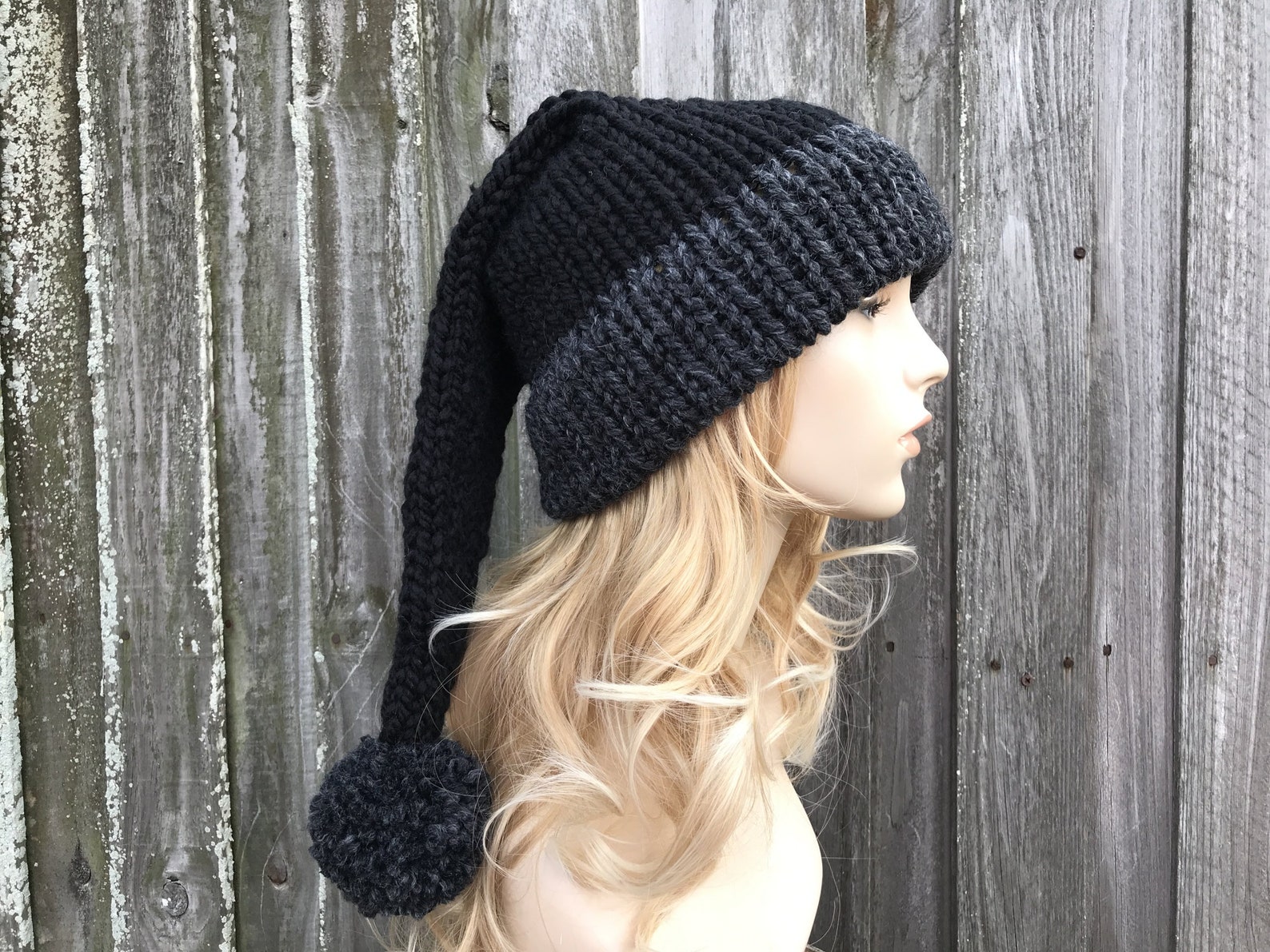 Black Santa Hat, Santa Claus Hat, Elf Hat, Christmas Hat, Stocking Cap ...