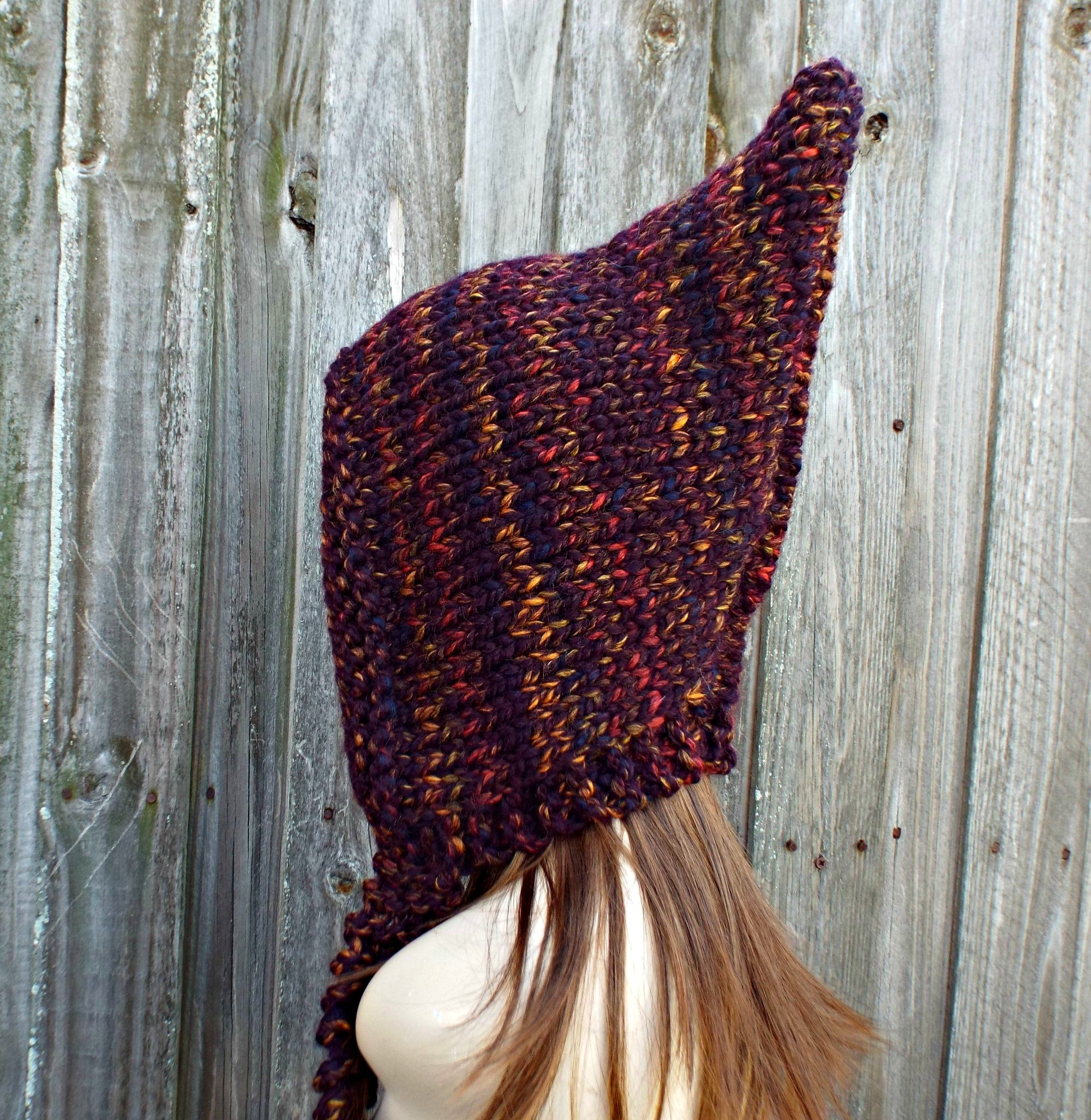 Witch Hat, Pixie Hat, Knit Hood, Womens Hat, Chunky Knit Hat, Winter ...