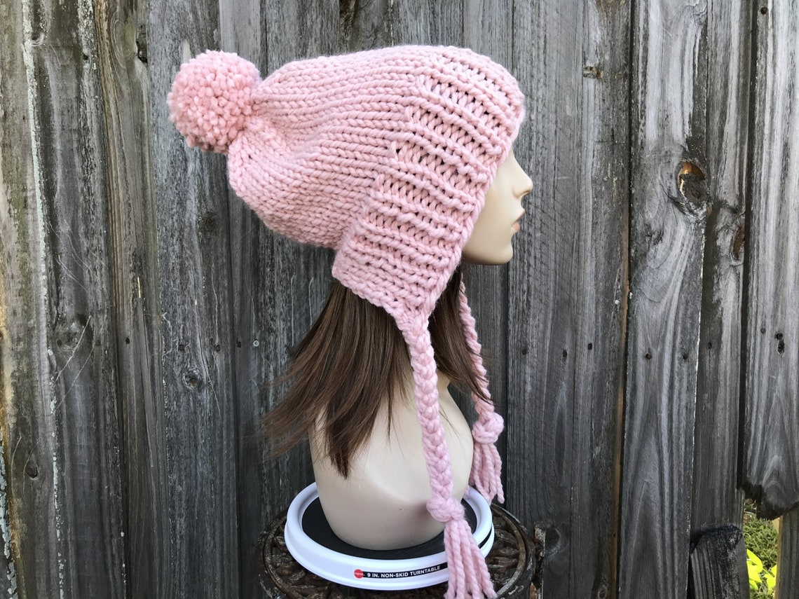 Chunky Knit Hat With Pom Pom, Womens Hat, Hand Knit Hat, Slouchy Beanie ...