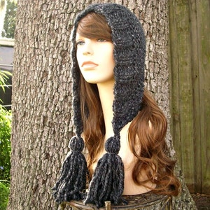 Chunky Knit Hat With Tassels, Womens Hat, Winter Hat, Knit Hood, Ear ...