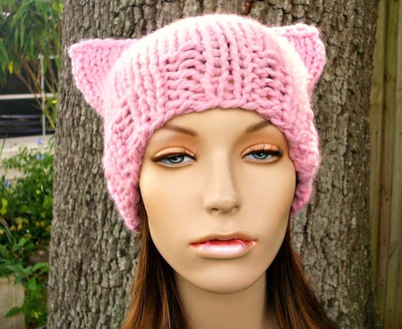 Pink Pussyhat Pink Pussy Hat Pink Cat Hat Chunky Knit Hat Etsy