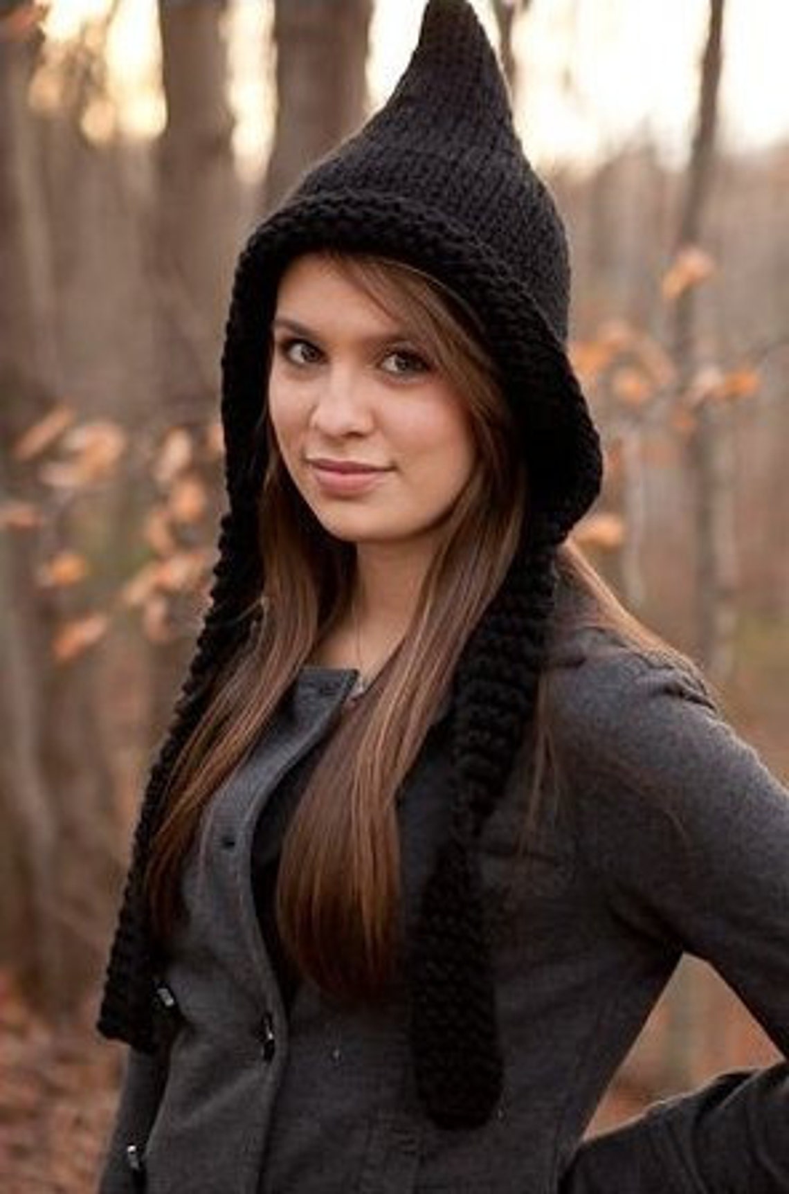 Witch Hat, Womens Hats, Black Pixie Hat, Chunky Knit Hat, Winter Hat ...