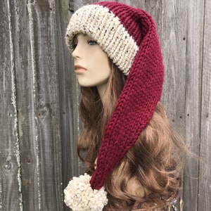 Extra Long Stocking Cap, Rustic Santa Hat, Santa Claus Hat, Knit Santa ...