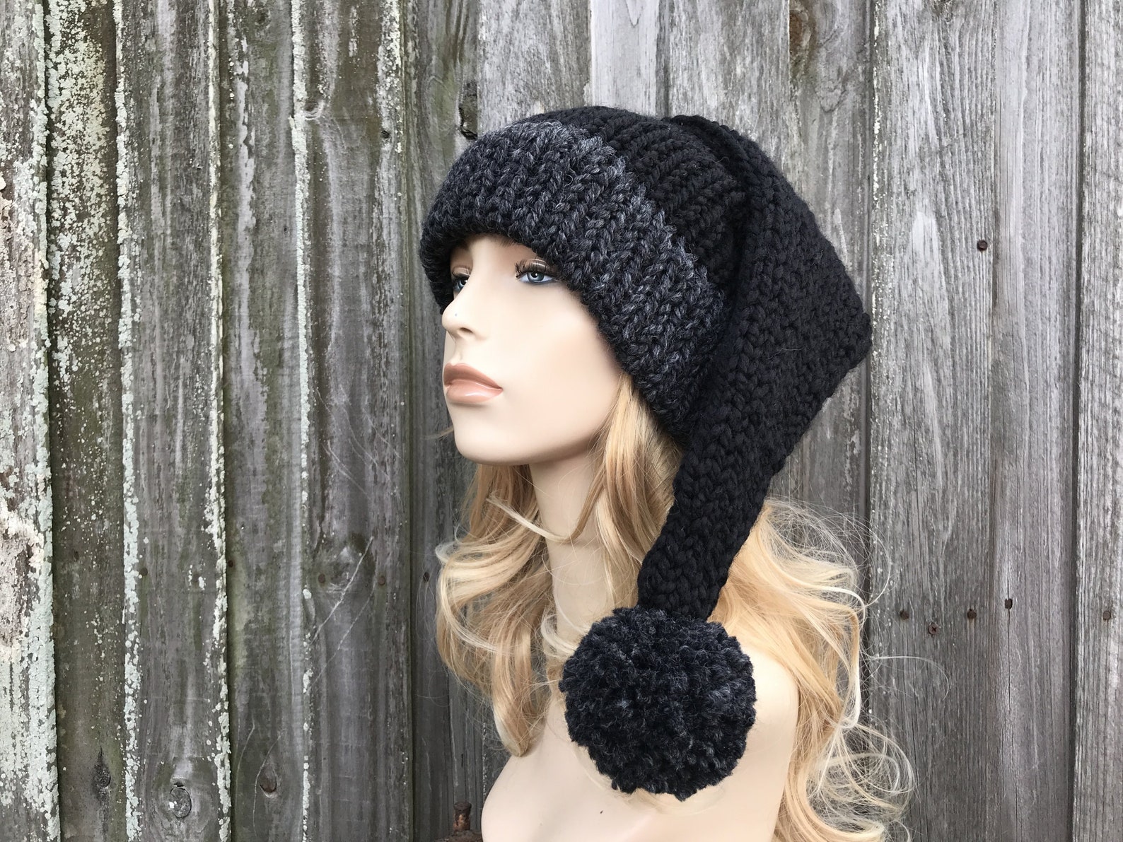 Black Santa Hat, Santa Claus Hat, Elf Hat, Christmas Hat, Stocking Cap ...