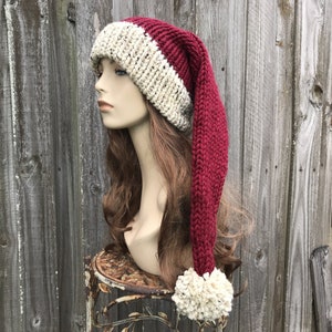 Extra Long Stocking Cap, Rustic Santa Hat, Santa Claus Hat, Knit Santa ...