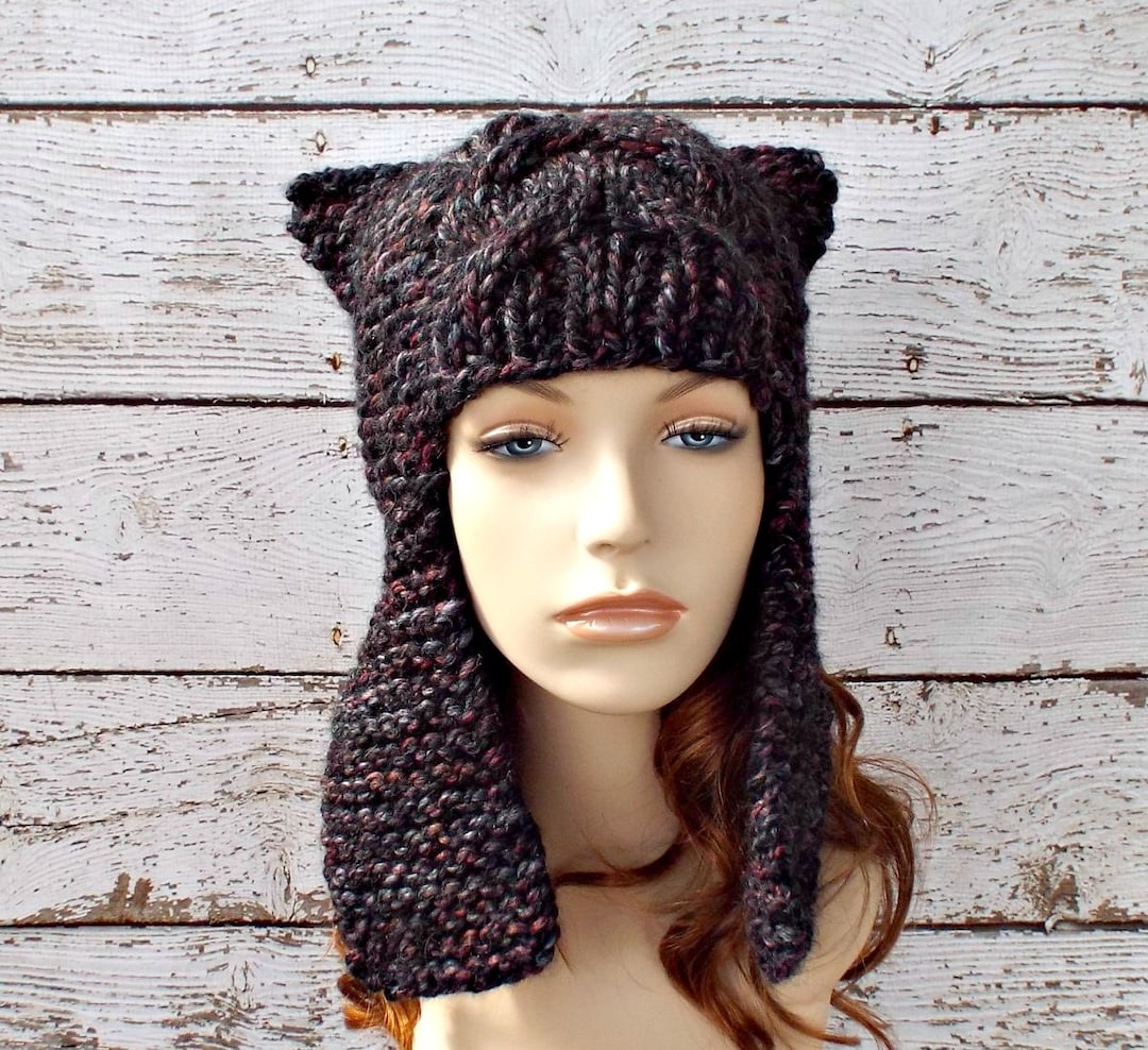 Hand Knit Trapper Hat, Chunky Knit Hat, Womens Hat, Mens Hat, Winter ...
