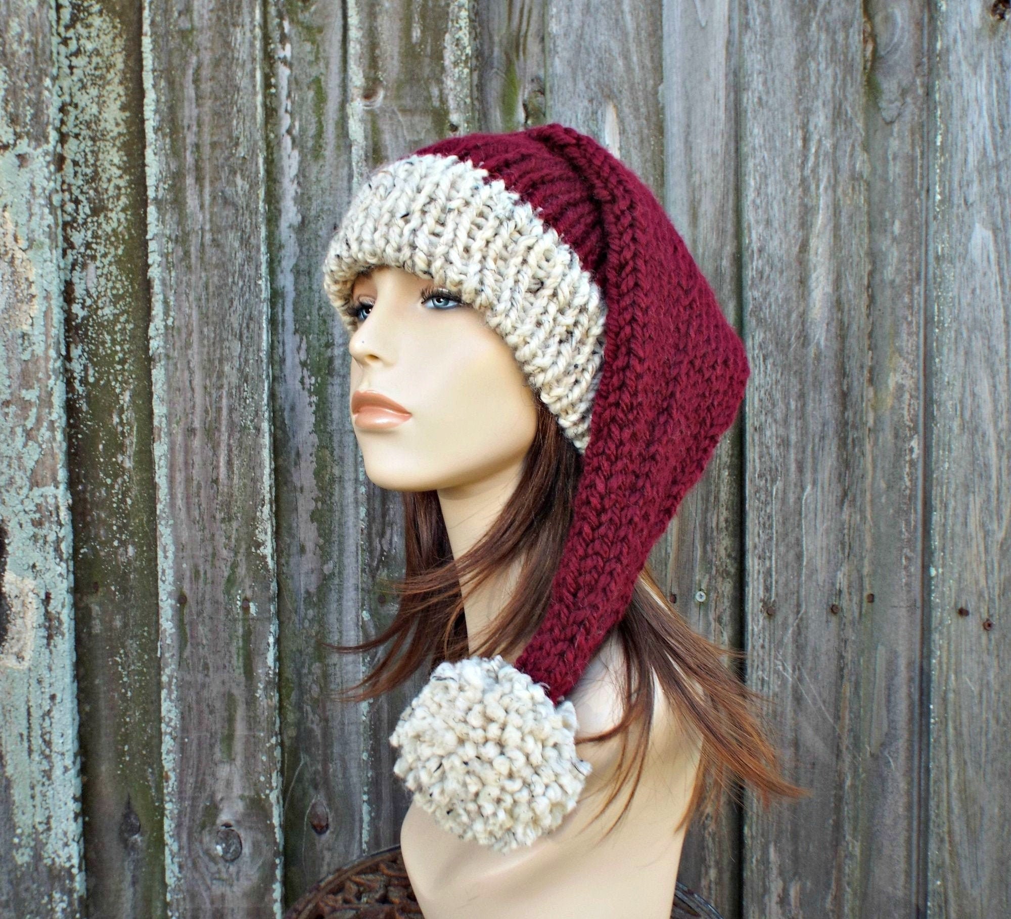 Santa Hat Knitted Santa Hat Rustic Santa Hat Santa Claus Hat | Etsy