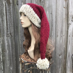 Extra Long Stocking Cap, Rustic Santa Hat, Santa Claus Hat, Knit Santa ...