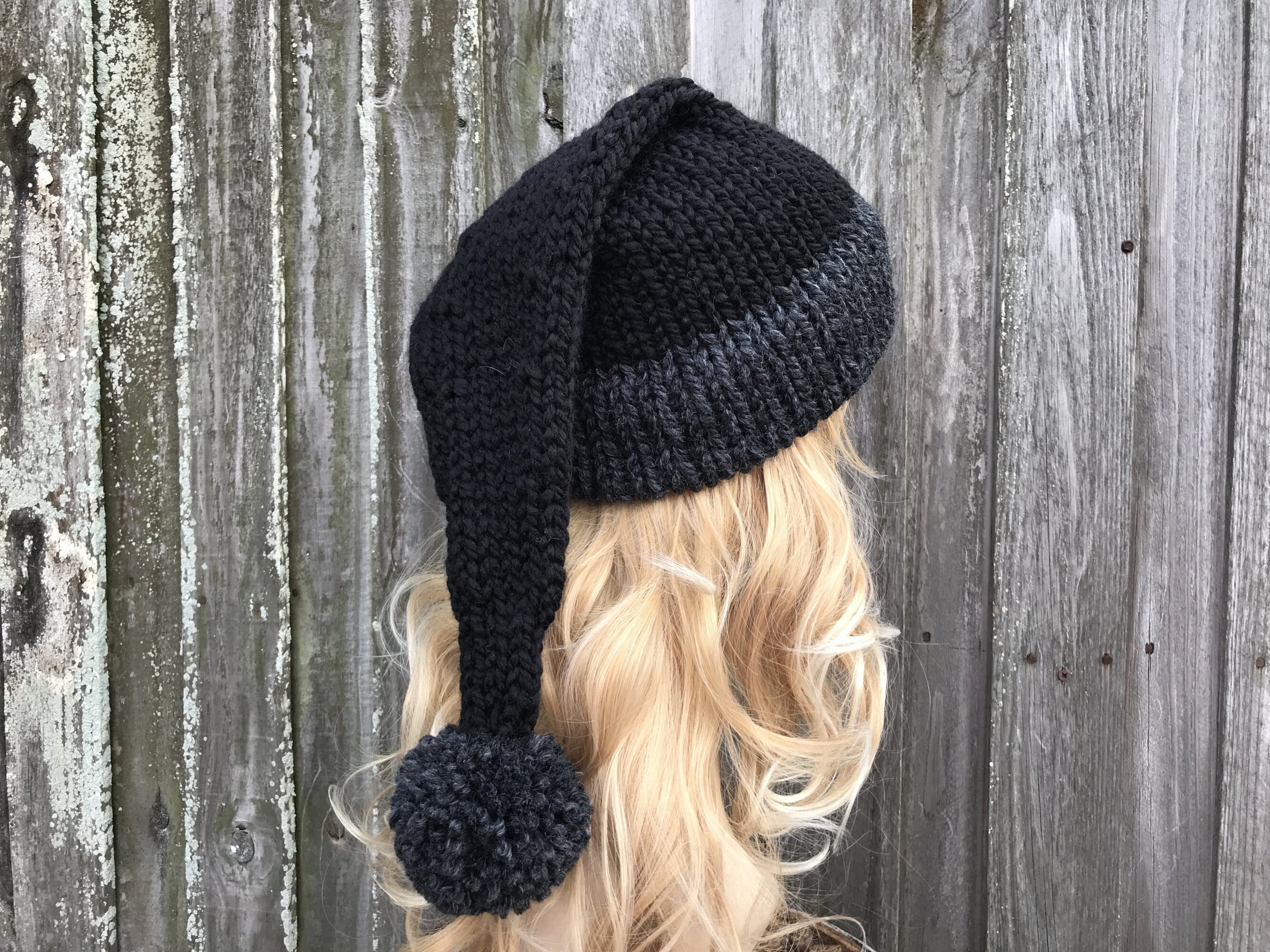 Black Santa Hat, Santa Claus Hat, Elf Hat, Christmas Hat, Stocking Cap ...