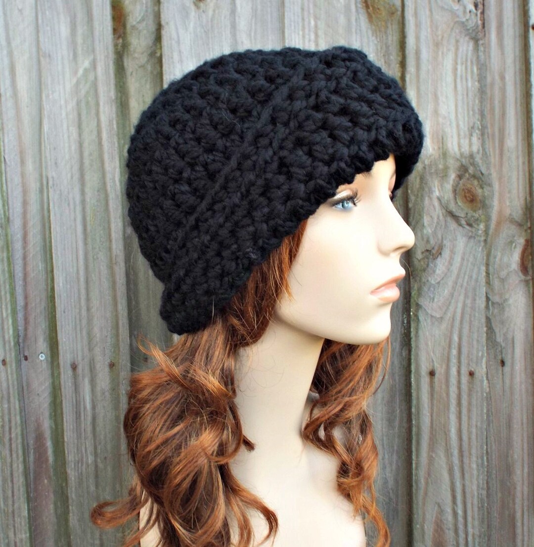 Black Cloche Hat, Chunky Crochet Hat, Womens Hat, Mens Hat, Winter Hat ...