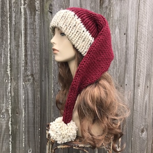 Extra Long Stocking Cap, Rustic Santa Hat, Santa Claus Hat, Knit Santa Hat, Christmas Hat, Knit ...