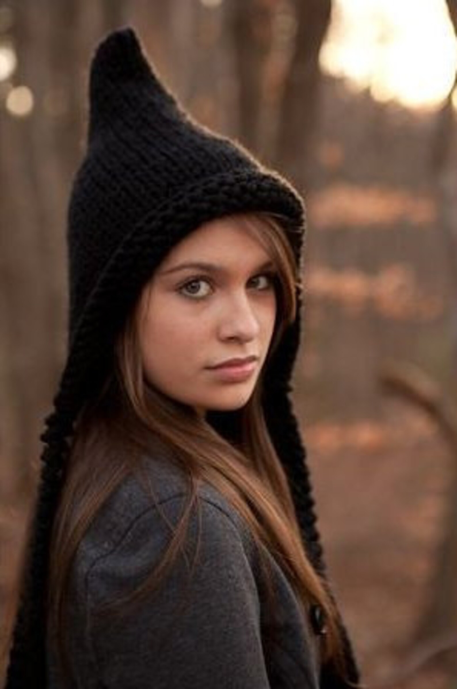 Witch Hat, Womens Hats, Black Pixie Hat, Chunky Knit Hat, Winter Hat ...