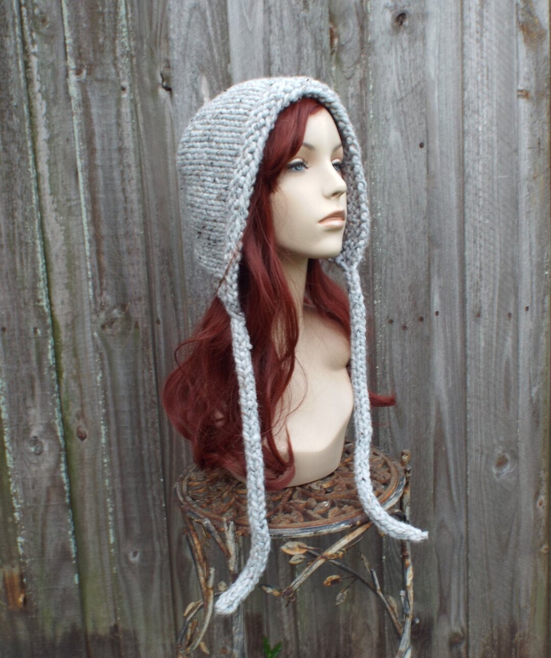 Adult Bonnet, Womens Winter Hat, Hand Knit Hood, Chunky Knit Hat With ...