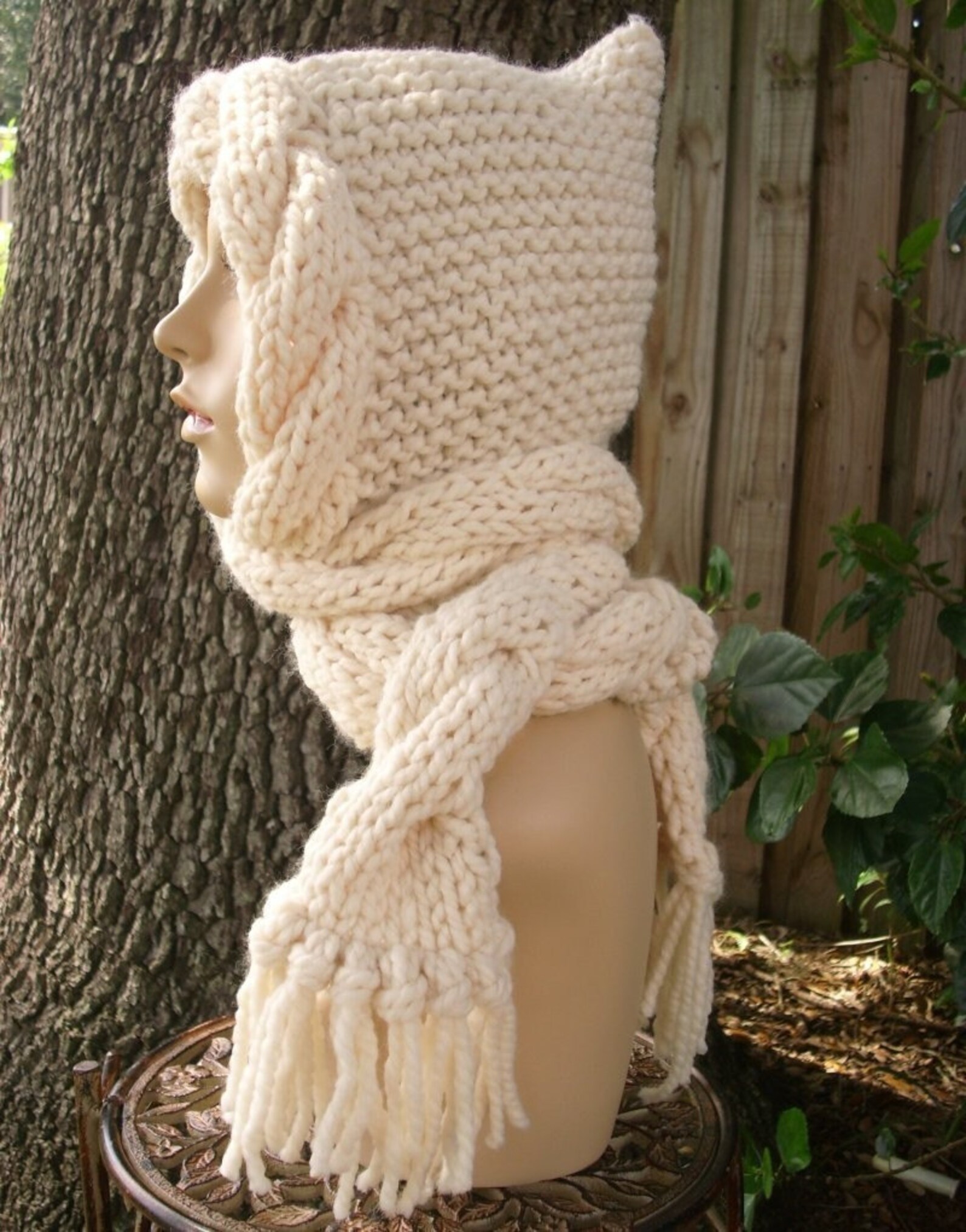 Hooded Scarf Knit Accessories Womens Ear Flap Hat Cream | Etsy