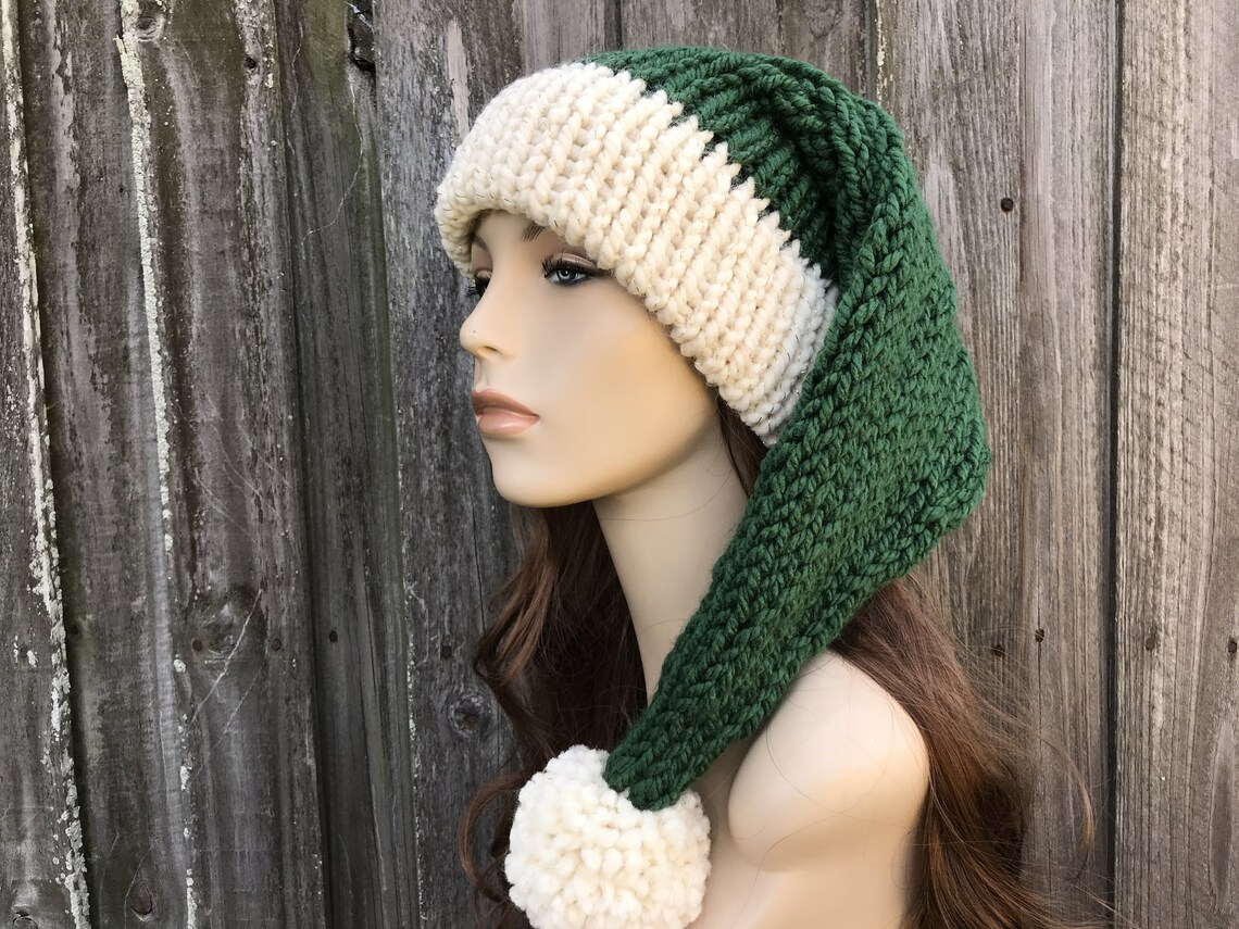 Green Santa Hat, Santa Claus Hat, Christmas Hat, Knit Santa Hat, Chunky ...