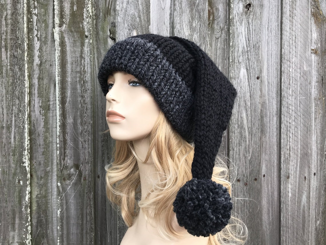 Black Santa Hat, Santa Claus Hat, Elf Hat, Christmas Hat, Stocking Cap ...